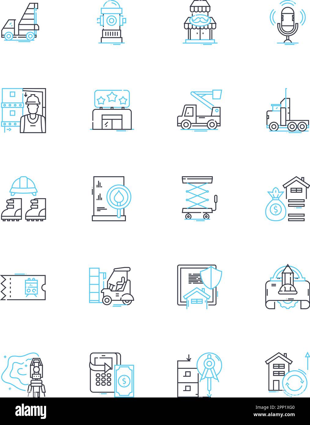 Building Design Linear Icons Set Architecture Blueprint Facade Elevation Structural