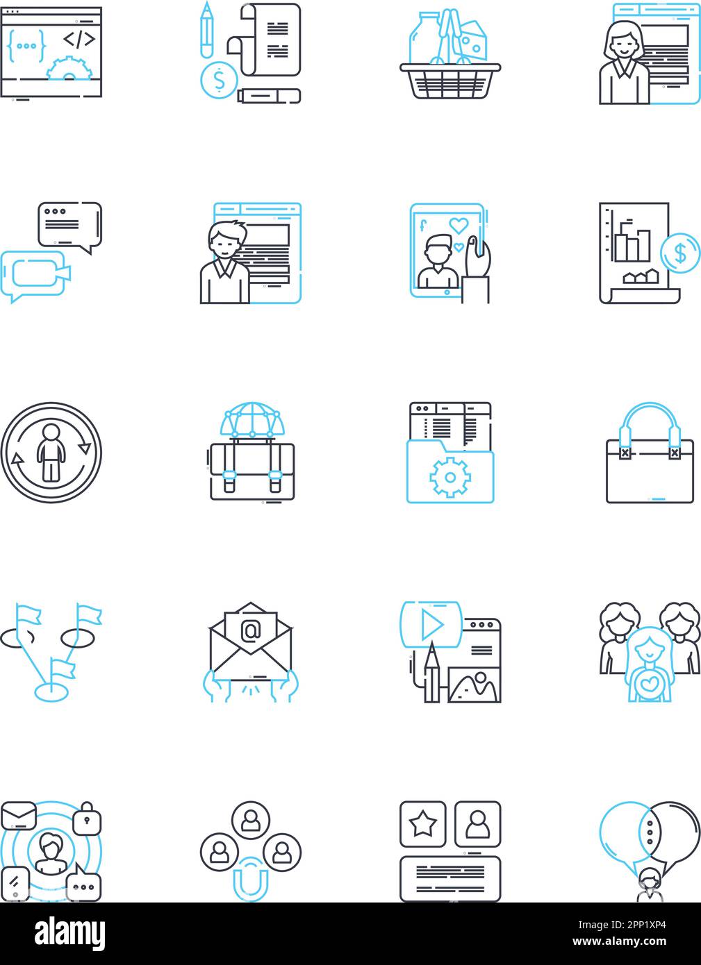 Non-paid traffic linear icons set. Organic, SEO, Social, Referral ...