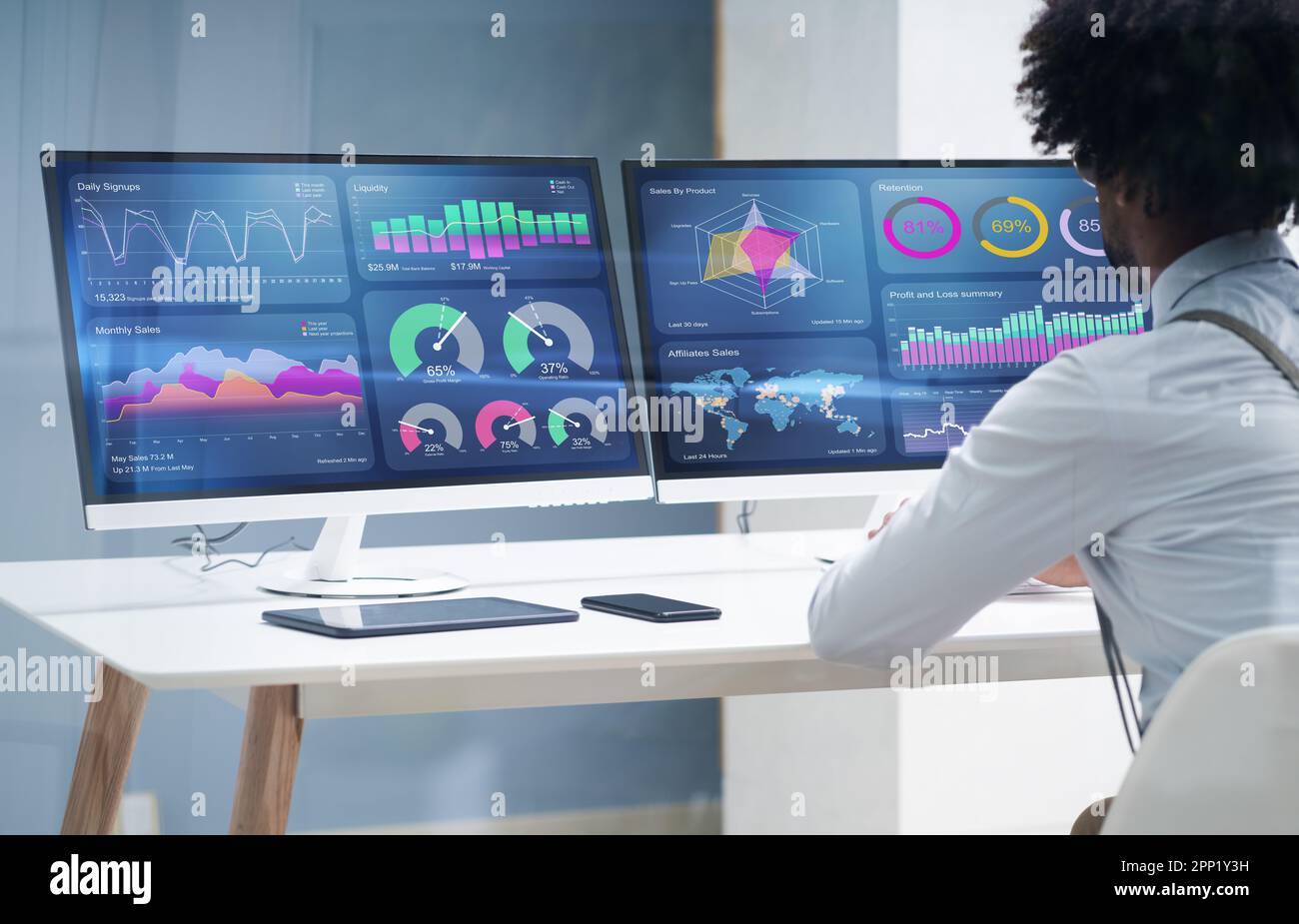 Business Data Analyst Using Computer. African American Advisor Stock ...