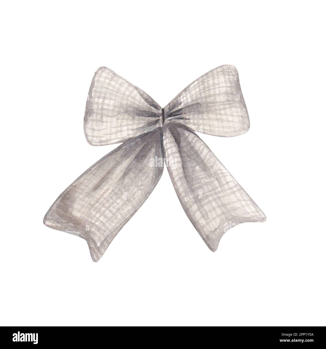 Beige bow made of linen fabric. Watercolor illustration of decorations ...
