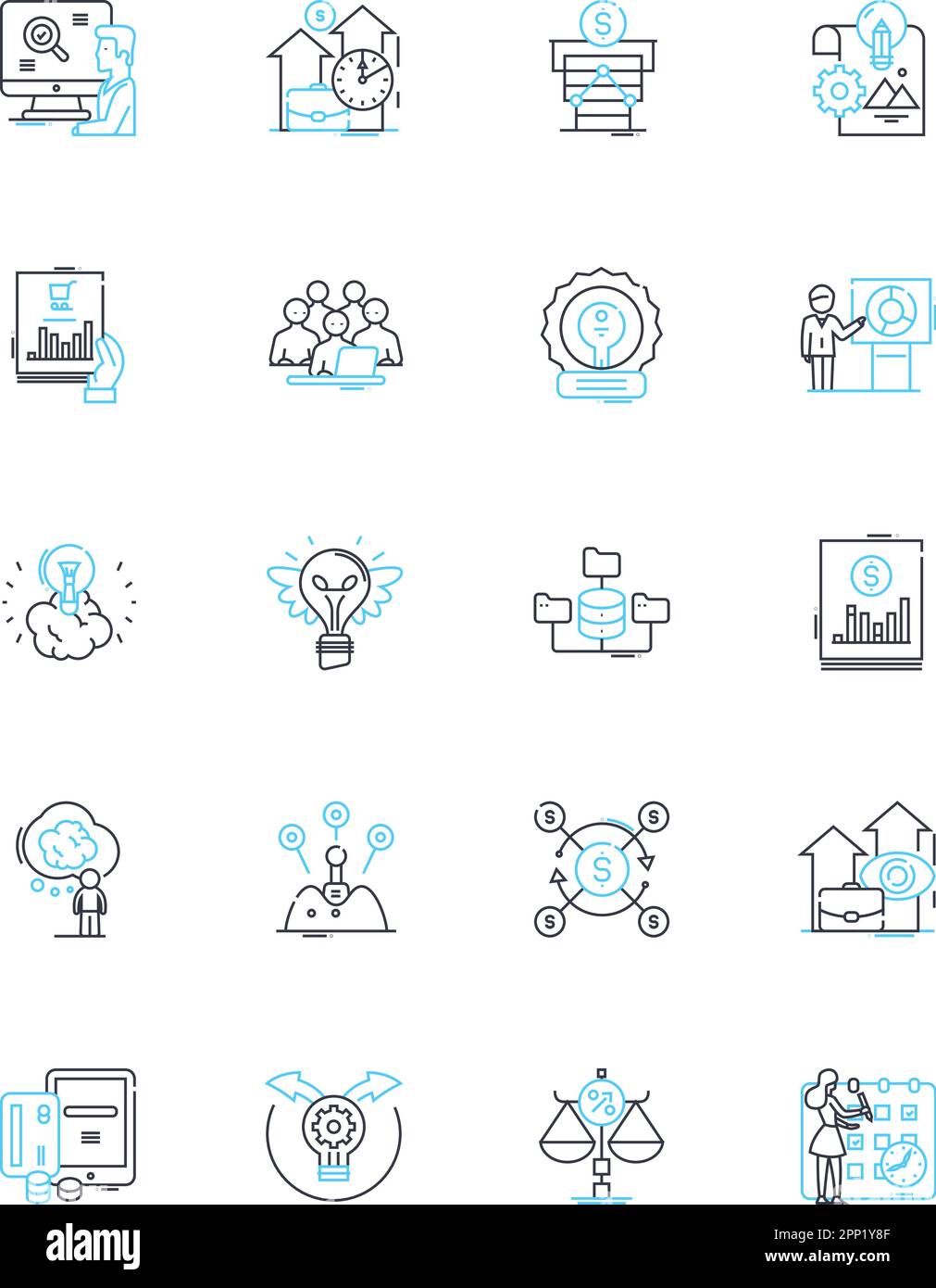 Management style linear icons set. Autocratic, Bureaucratic ...