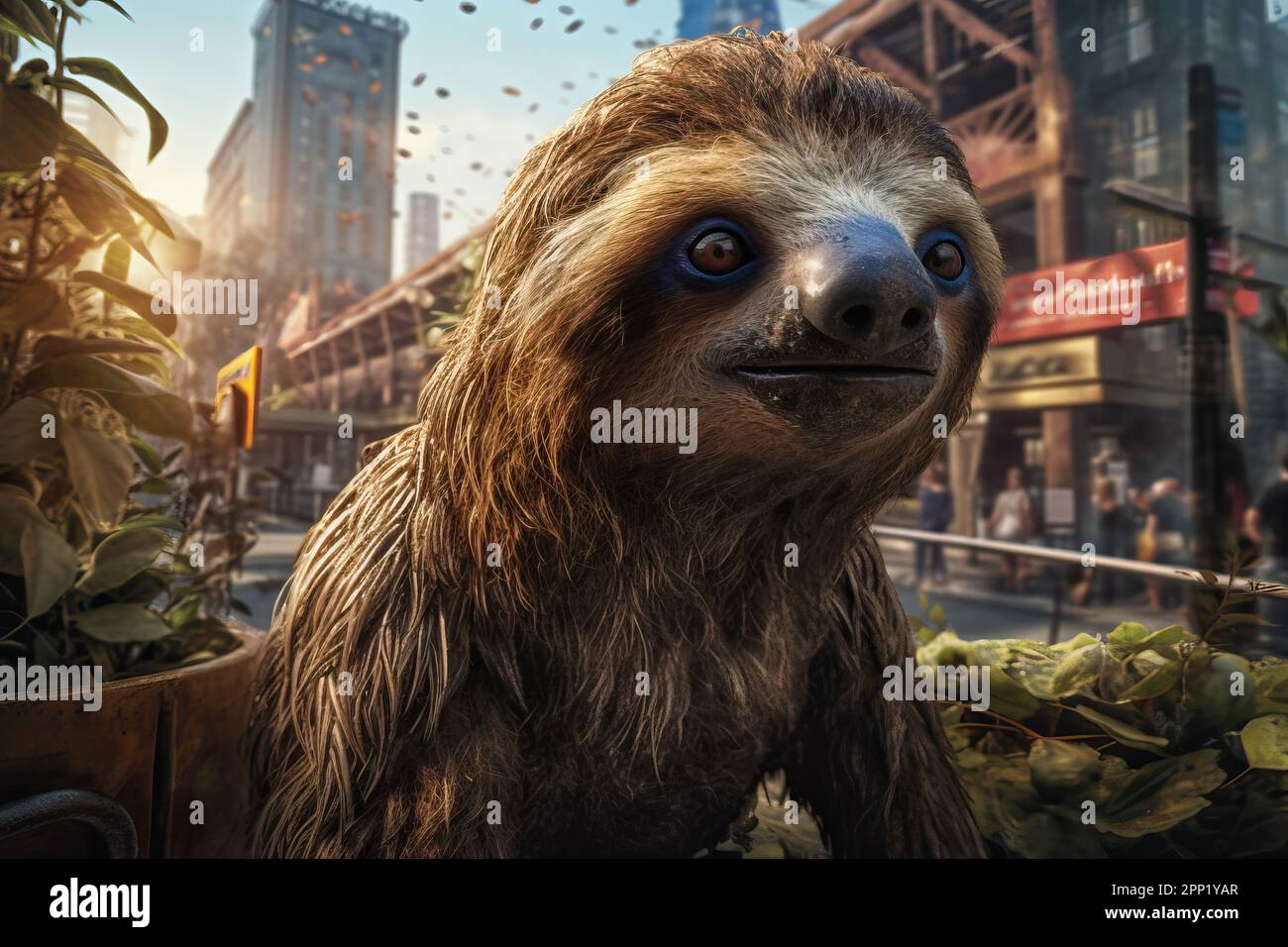 Serene Portrait of a Sloth in its Natural Jungle Habitat. Capturing the ...