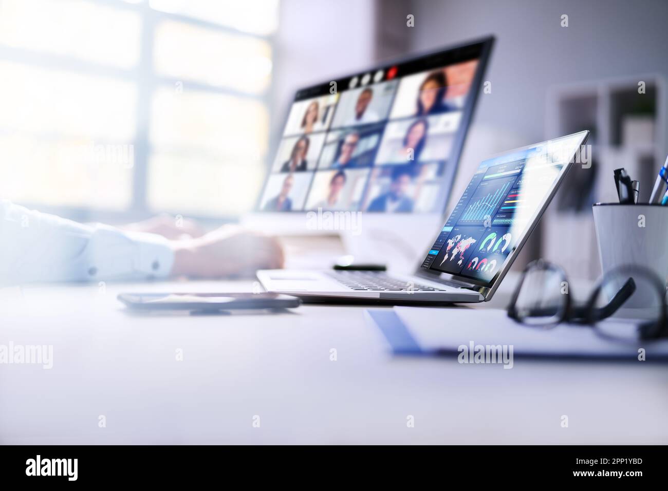 Virtual Video Conference Call Meeting And Financial Presentation Stock ...