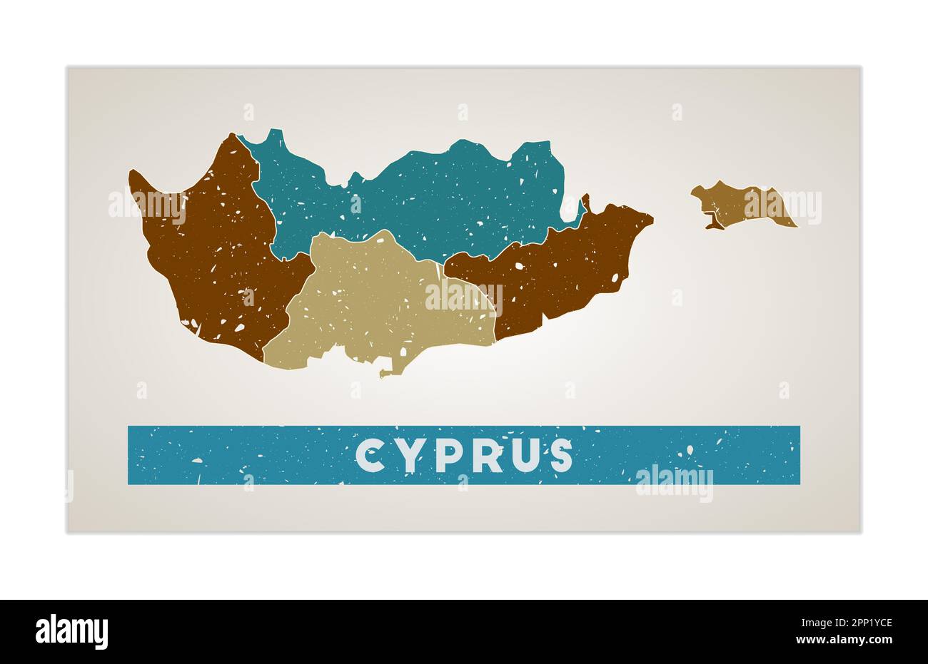Cyprus map. Country poster with regions. Old grunge texture. Shape of ...