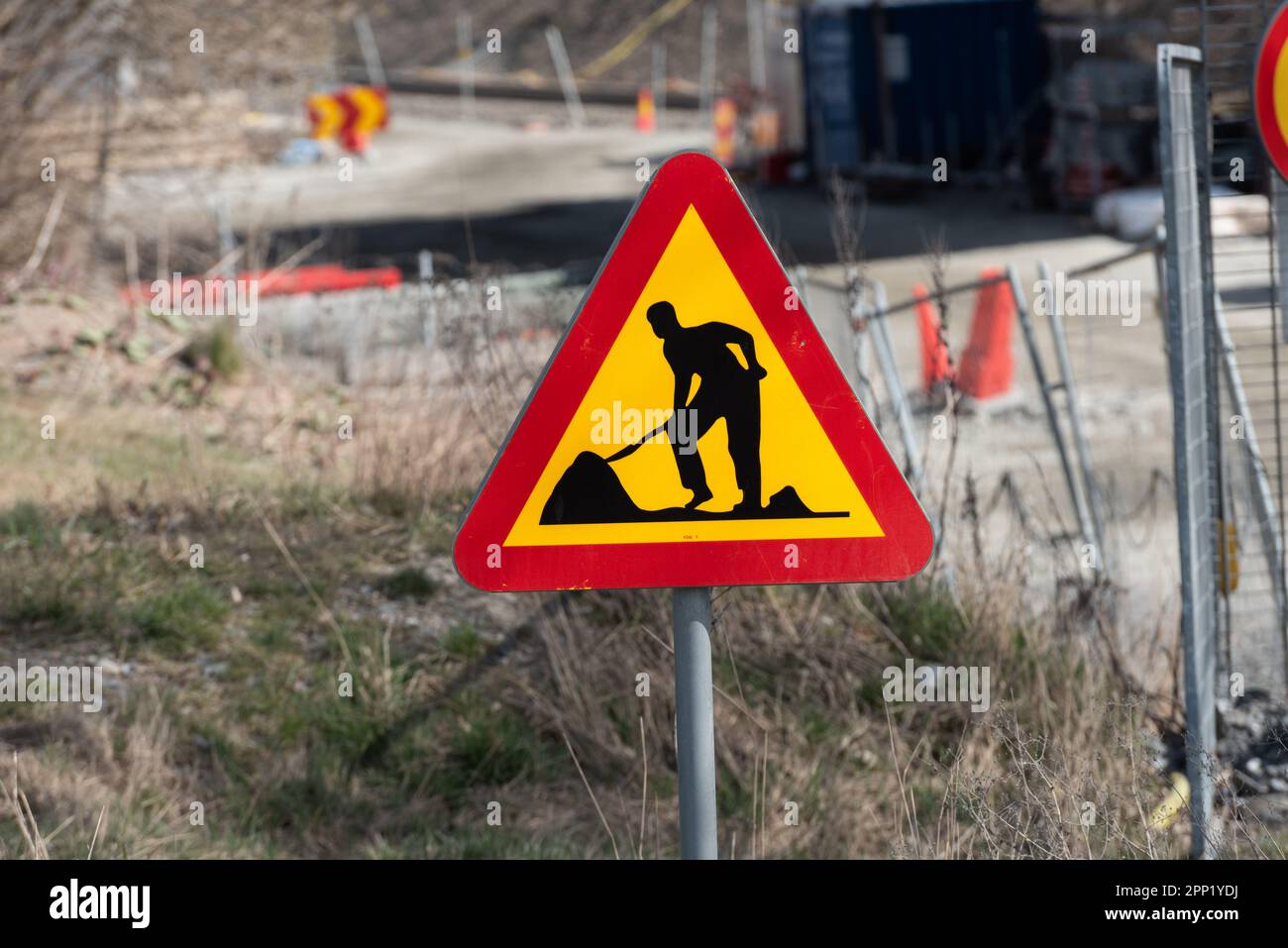 Road works ahead warning sign Stock Photo - Alamy