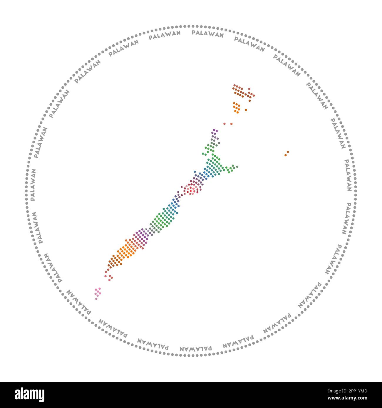 Palawan round logo. Digital style shape of Palawan in dotted circle ... Palawan round logo. Digital style shape of Palawan in dotted circle ...