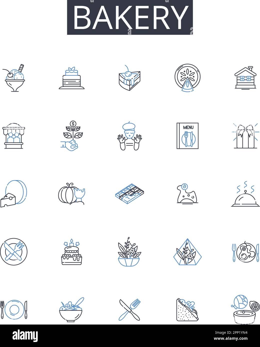 Bakery line icons collection. Pastry shop, Bread store, Cake house ...