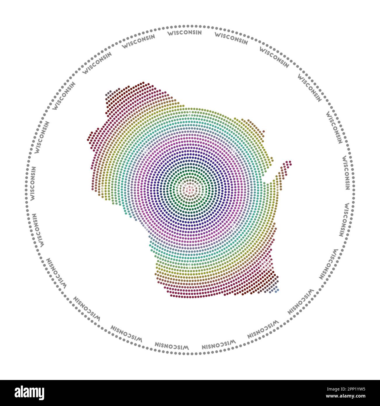 Wisconsin round logo. Digital style shape of Wisconsin in dotted circle ...