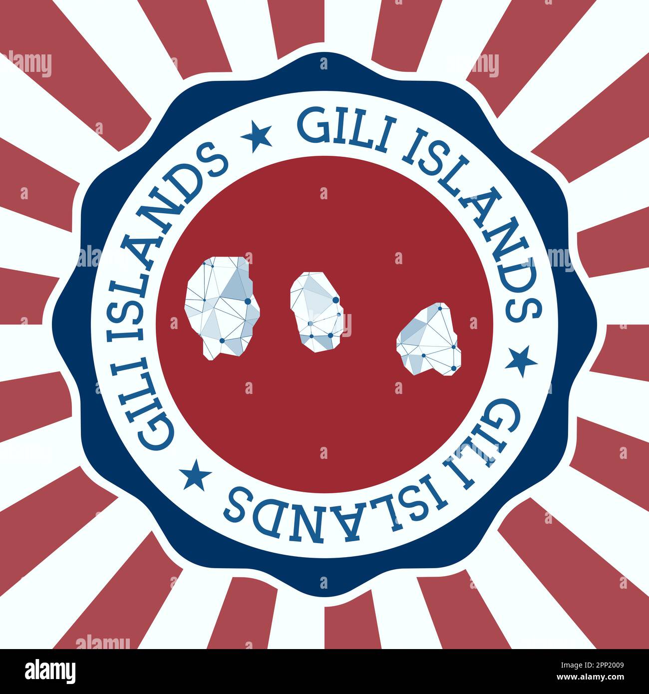 Gili Islands Badge. Round logo of island with triangular mesh map and ...