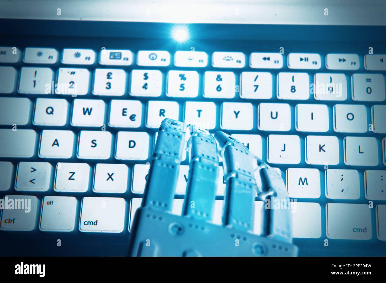 Robotic hand typing on a keyboard . Concept of future and AI Stock ...