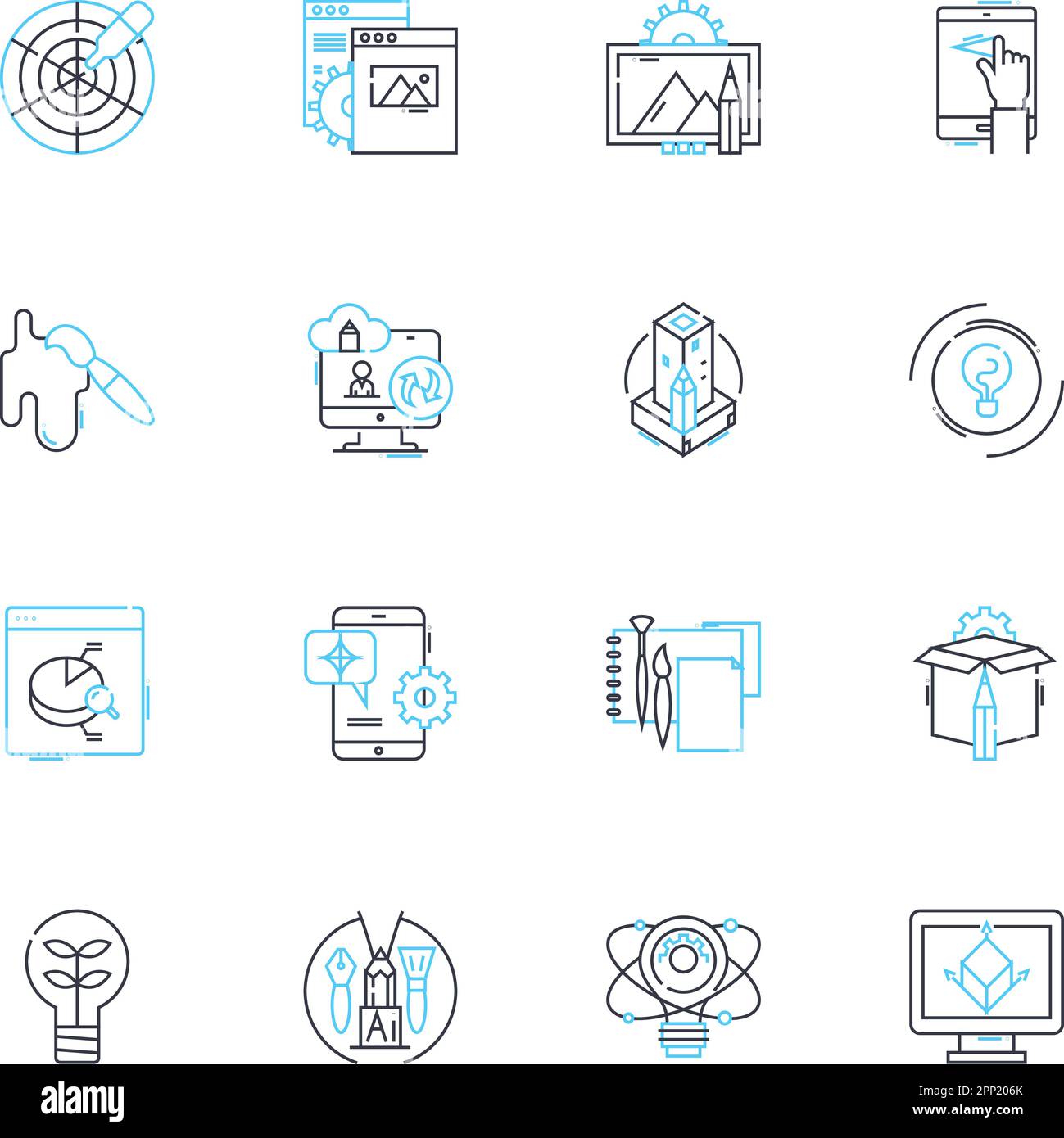 3d Artist Linear Icons Set Modeling Texturing Animation Rendering Sculpting Lighting