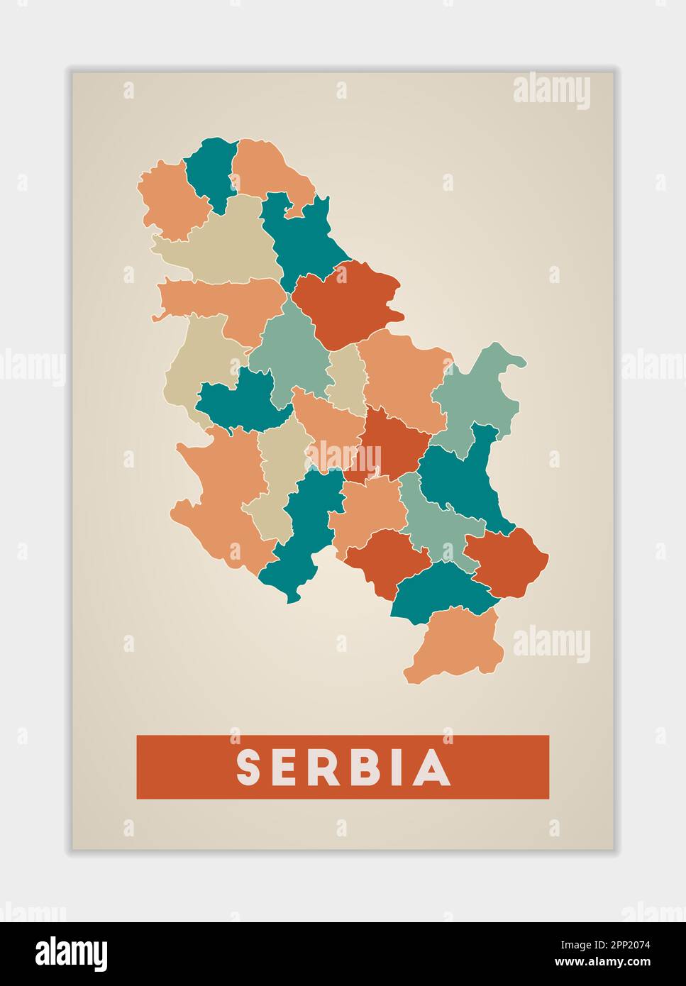 Serbia poster. Map of the country with colorful regions. Shape of ...
