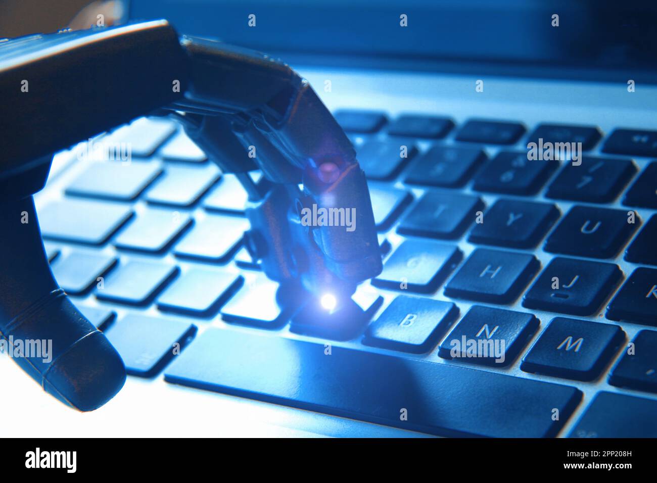 Robotic hand typing on a keyboard . Concept of future and AI Stock ...
