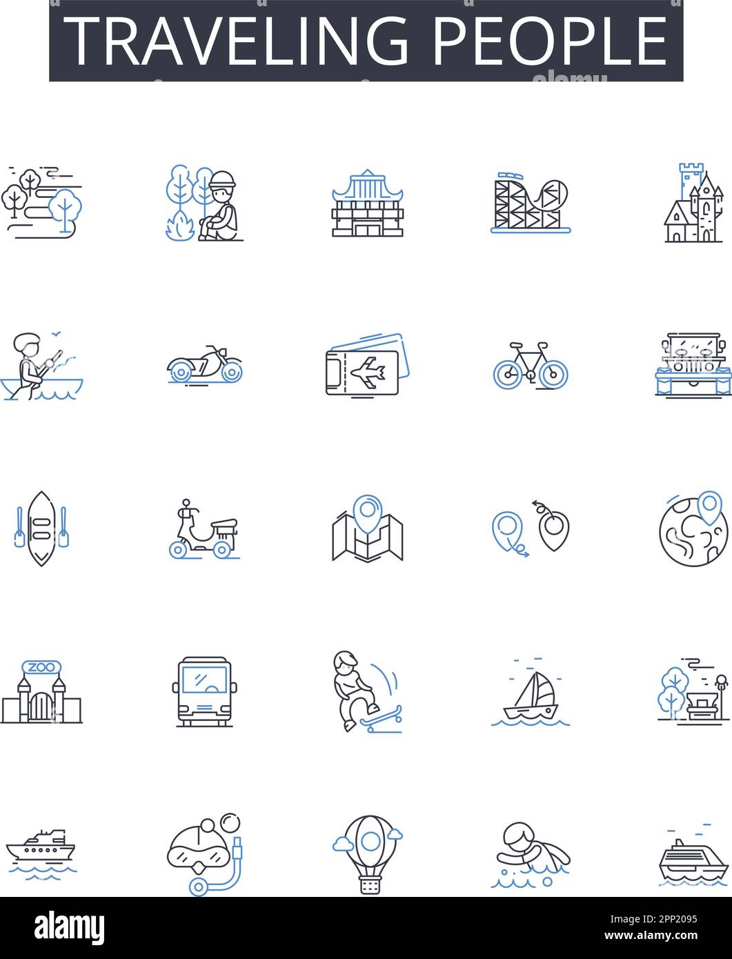Traveling people line icons collection. Roaming nomads, Wanderlust ...