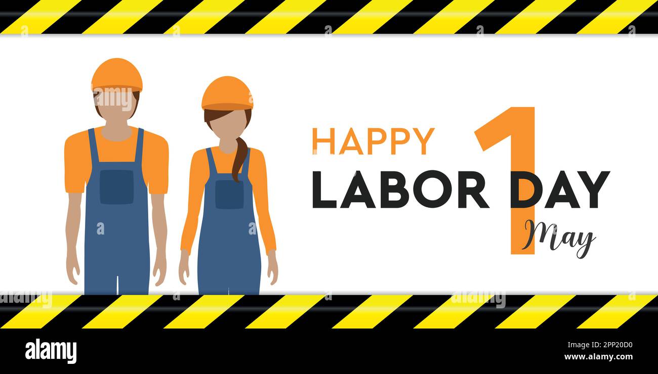 happy labor day 1 may construction worker man and woman Stock Vector ...