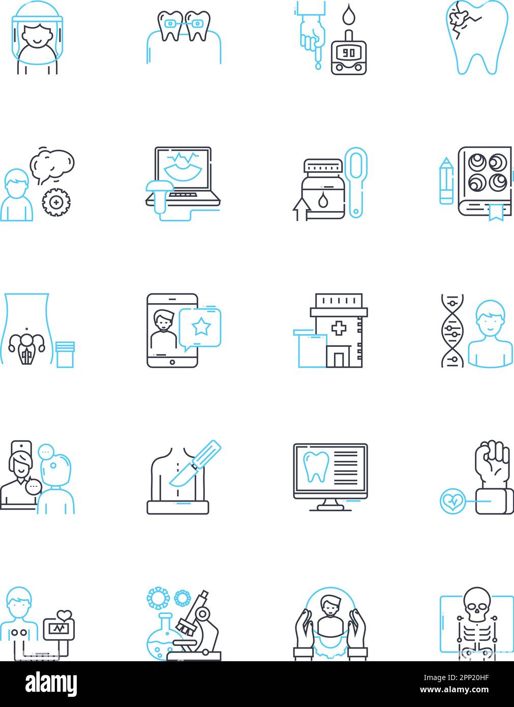 Primary care linear icons set. diagnosis, prevention, treatment ...