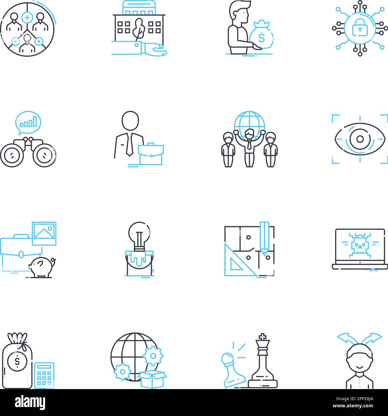 Integration linear icons set. Synergy, Unification, Blending ...