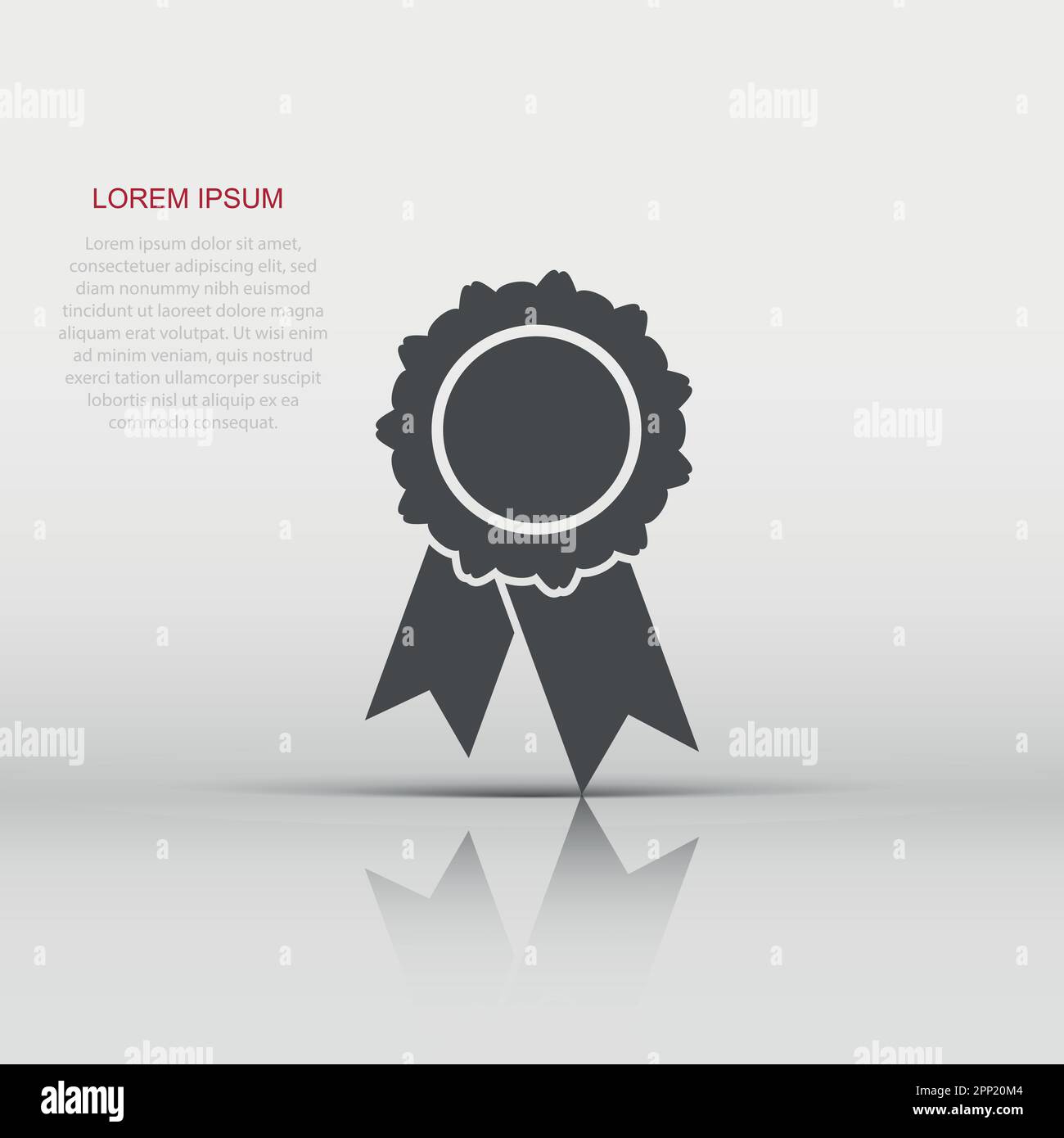 Vector badge with ribbon icon in flat style. Award medal sign ...