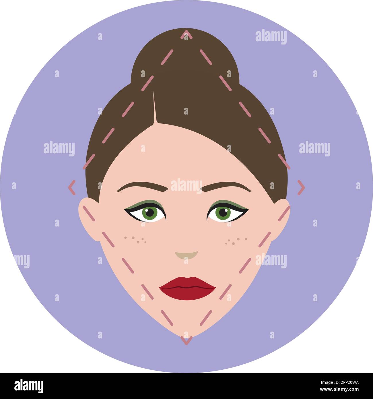 Diamond Face Shape Young Female Against Pastel Purple Circle Background ...