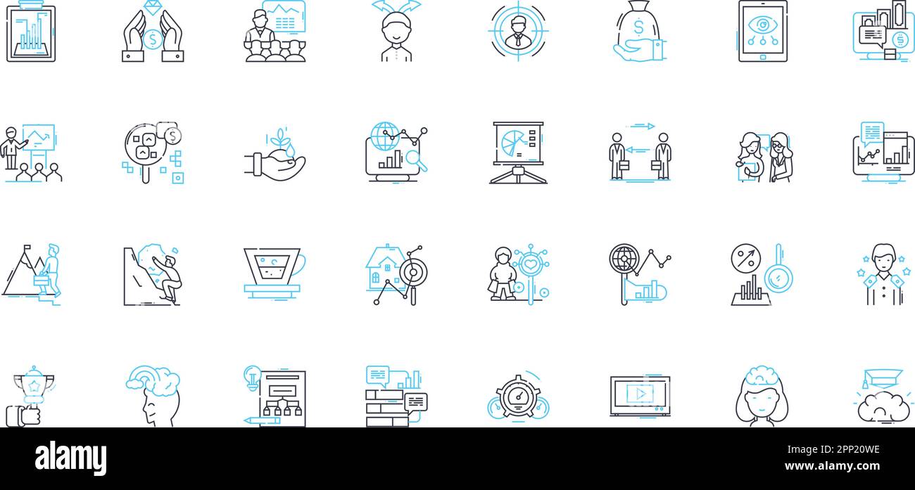 Fiscal realm linear icons set. Budget, Taxation, Debt, Revenue, Deficit ...