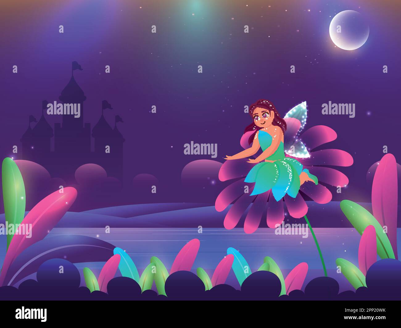 Enchanted forest moon Stock Vector Images - Alamy