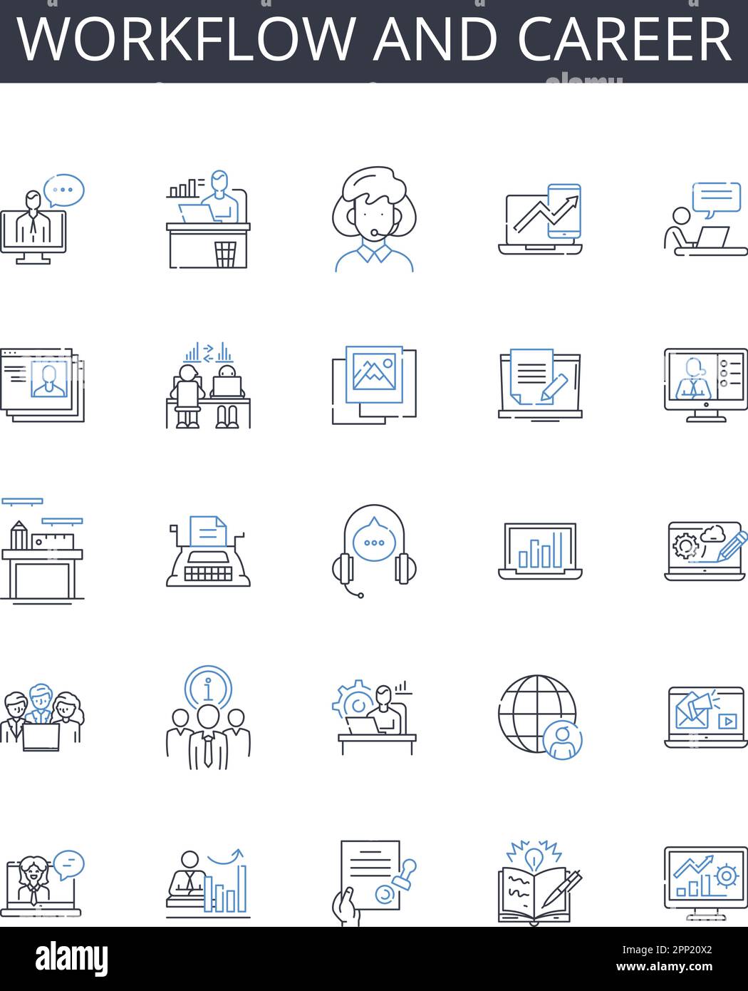 Workflow and career line icons collection. Communication and dialogue ...