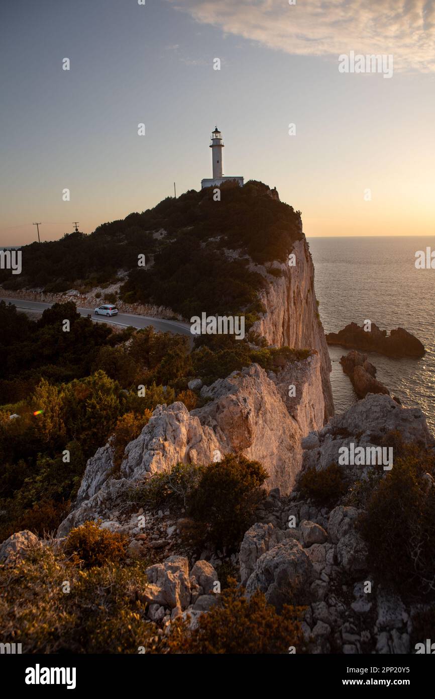 lefkada island lighthouse on the sunset Stock Photo - Alamy