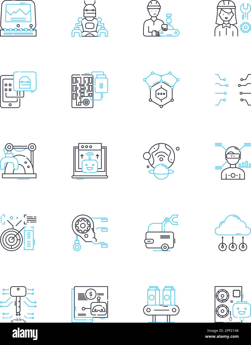 Mechatronics Systems linear icons set. Robotics, Sensors, Automation ... Mechatronics Systems linear icons set. Robotics, Sensors, Automation ...