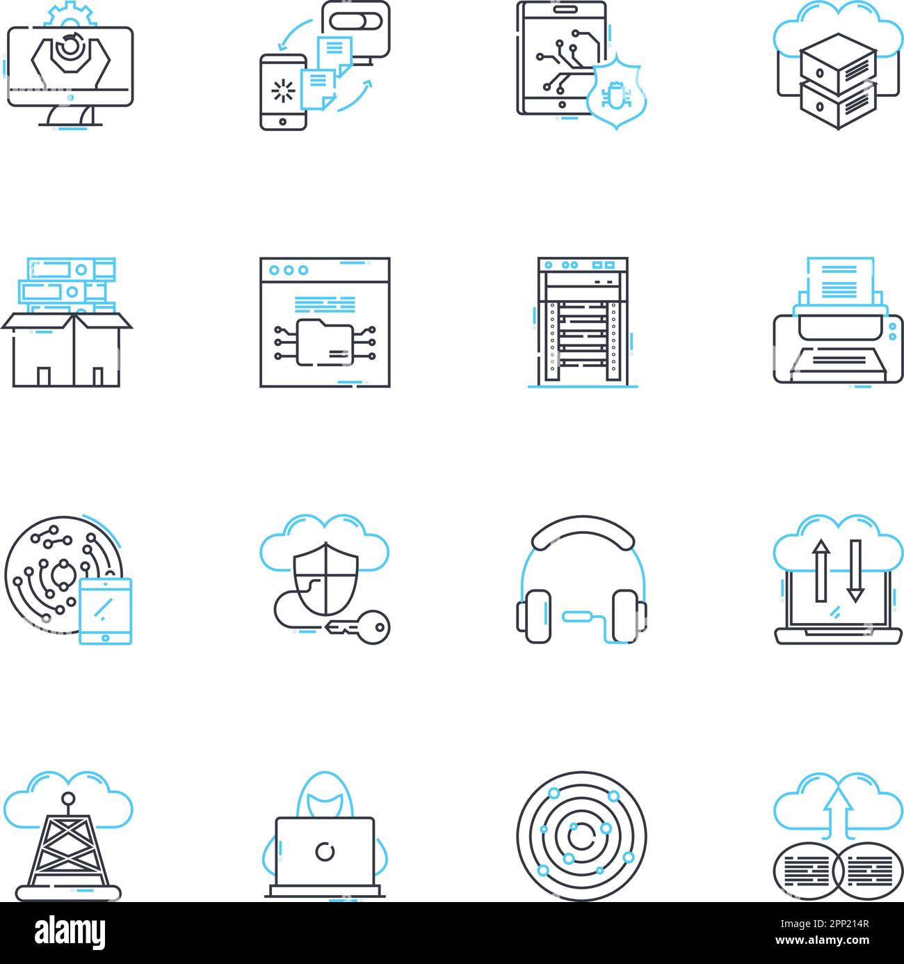 Digital communication linear icons set. Messaging, Email, Social media, Chatting, Chatbots ...