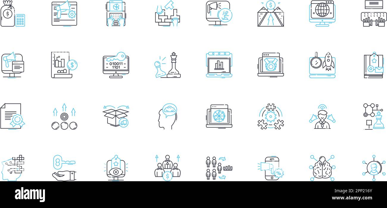 Content advertising linear icons set. Engagement, Visibility, Strategy ...