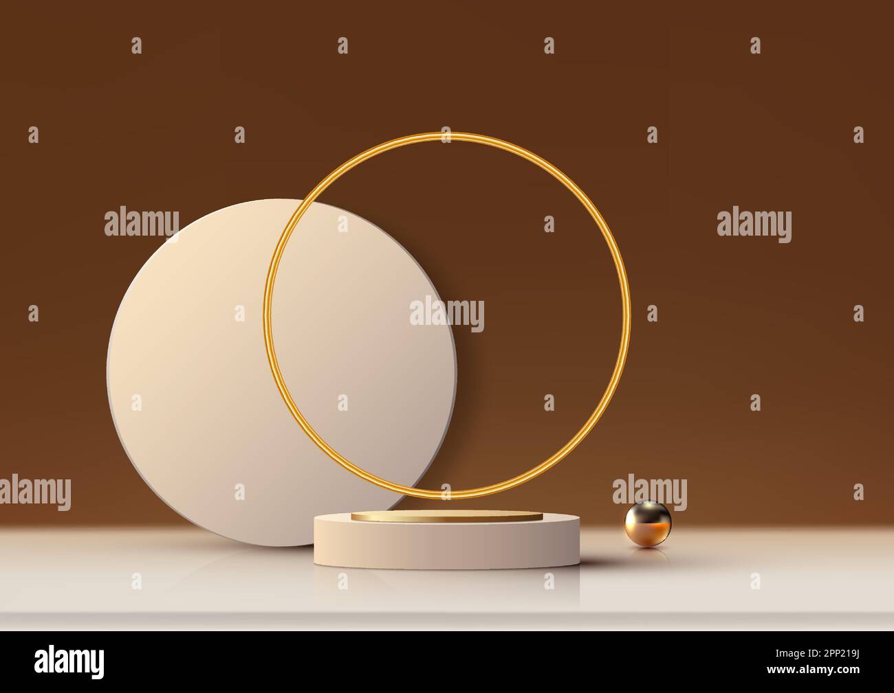 3D realistic modern luxury style golden podium and gold circle backdrop ...