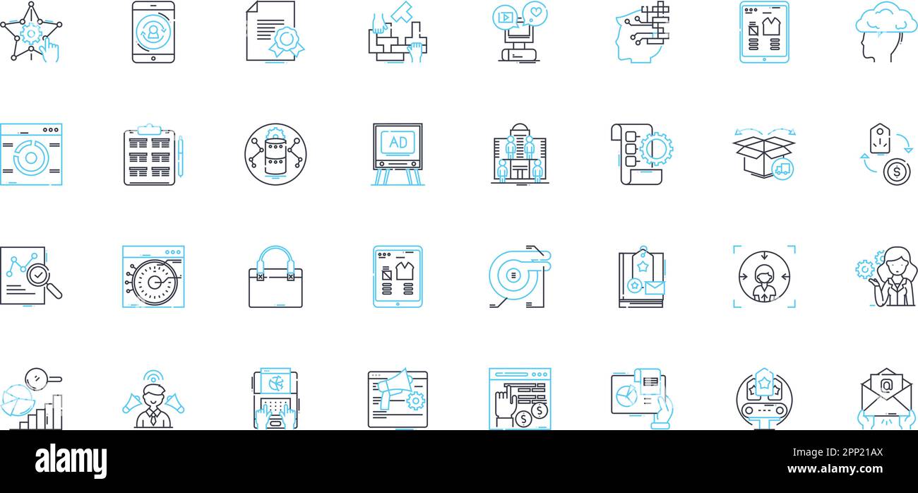 Email media linear icons set. Inbox, Compose, Send, Receive, Attachments, Drafts, Spam line ...