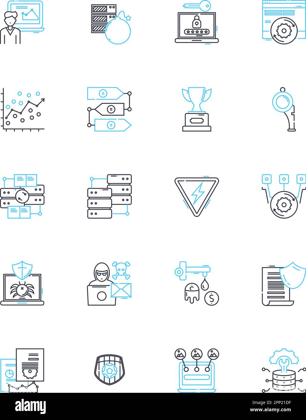 Information Processing Linear Icons Set Computation Data Algorithm Analytics Encoding File