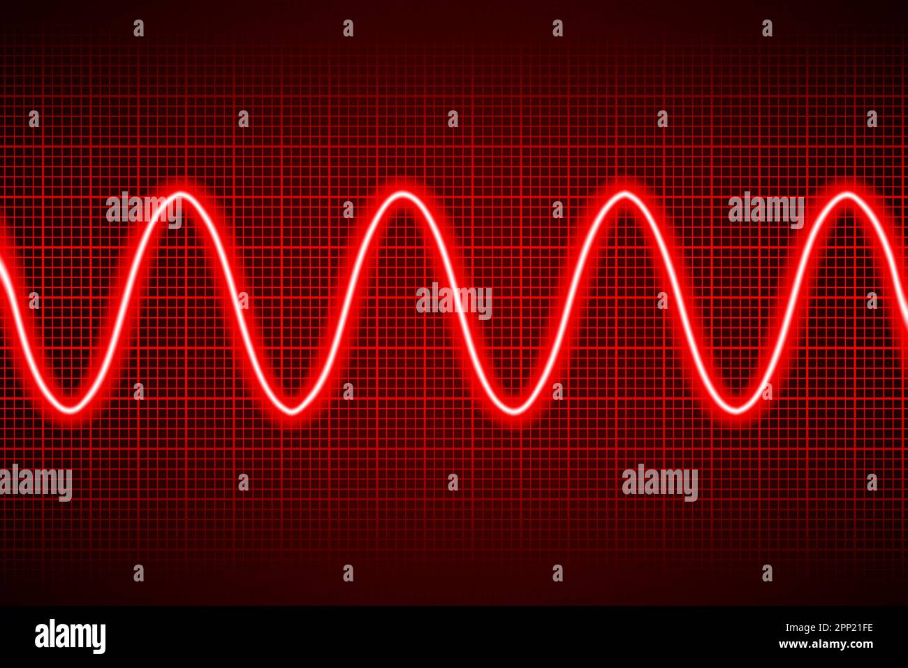Abstract neon red cosine curve pattern on dark oscilloscope digital ...