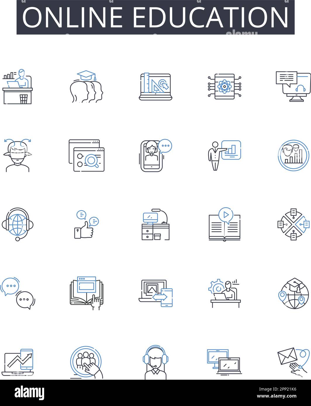 Online education line icons collection. Digital learning, E-Learning ... Online education line icons collection. Digital learning, E-Learning ...