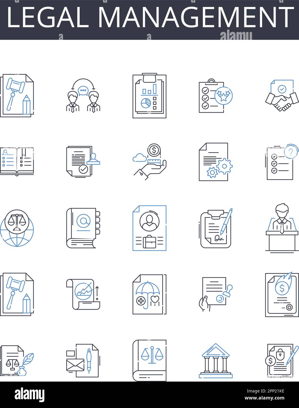 Legal management line icons collection. Medical administration ...