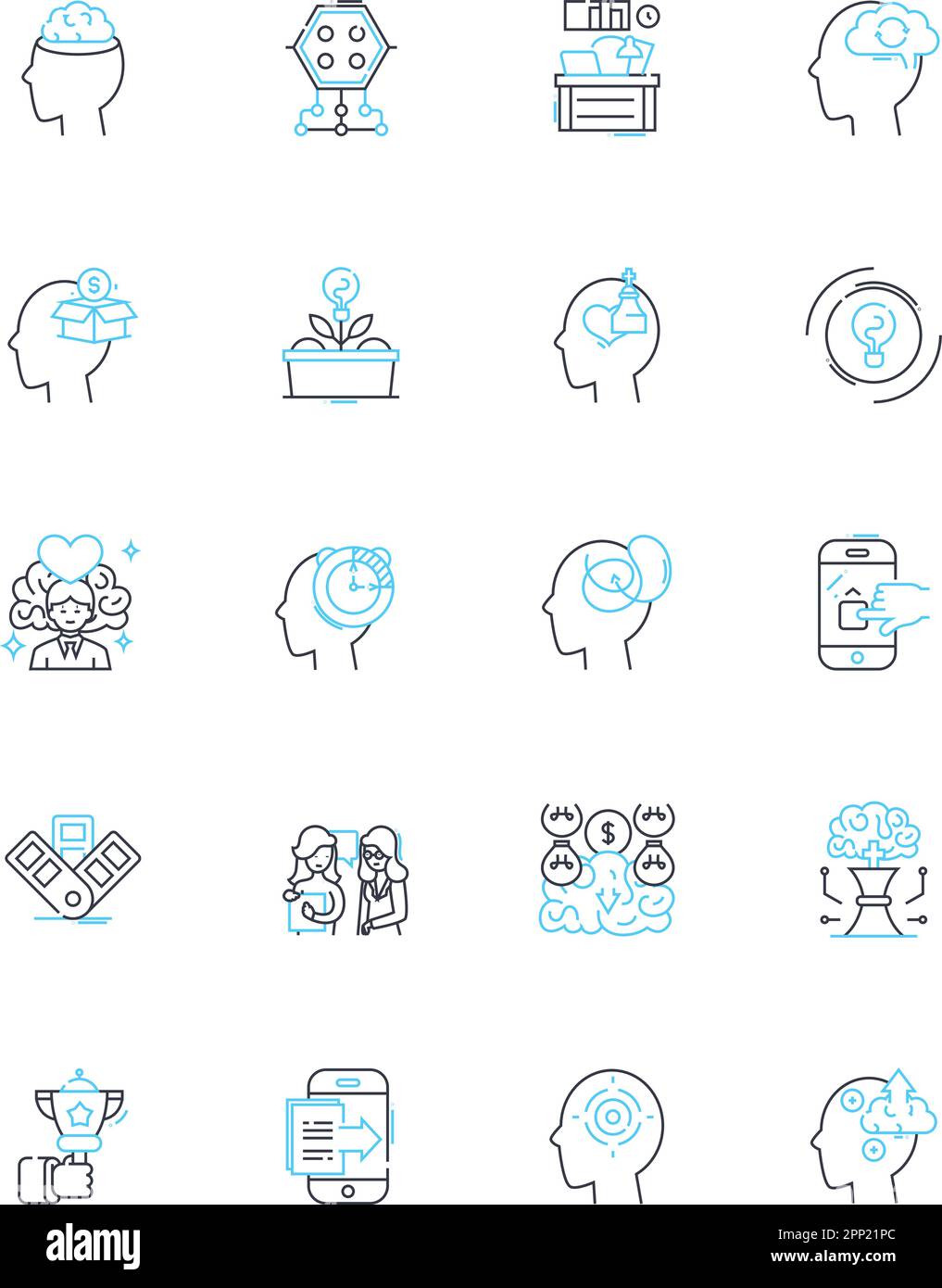 Rumination Linear Icons Set Overthinking Reflection Contemplation Obsession Pondering