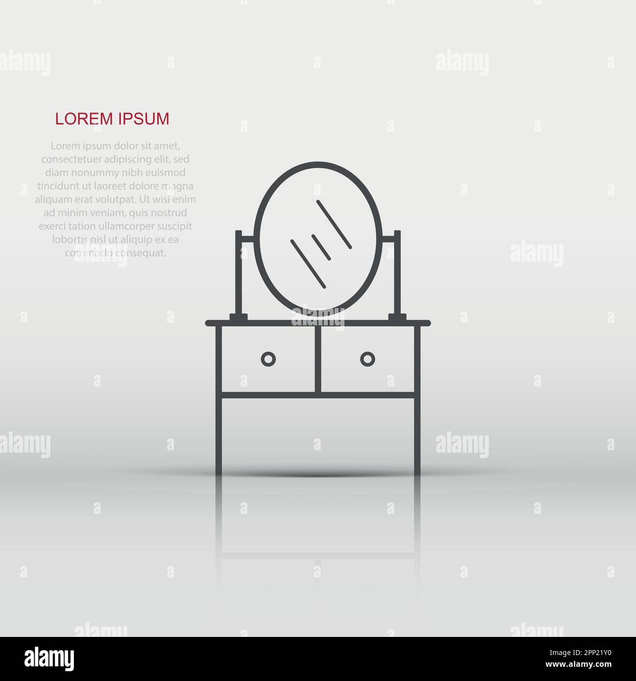 Vector furniture table with mirror computer icon in flat style. Mirror ...