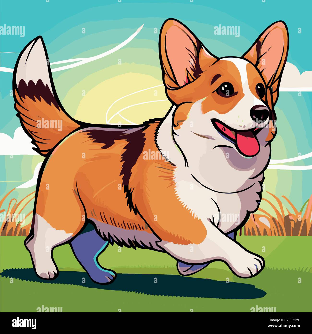 Realistic Corgi dog running on the grass - Vector illustration Stock ...