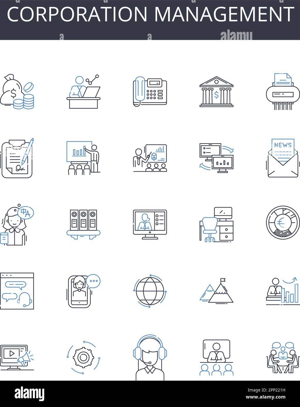 Corporation management line icons collection. Business leadership ... Corporation management line icons collection. Business leadership ...