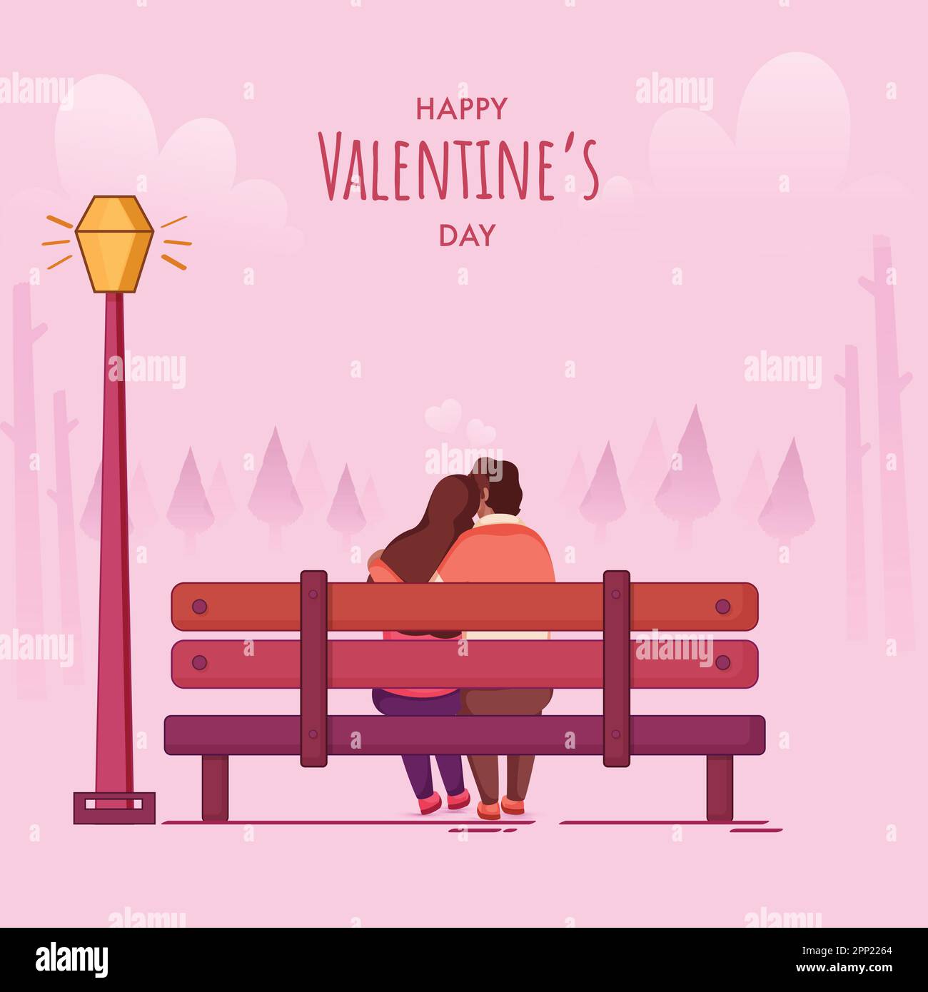 Happy Valentine's Day Poster Design With Rear View Of Young Lover ...