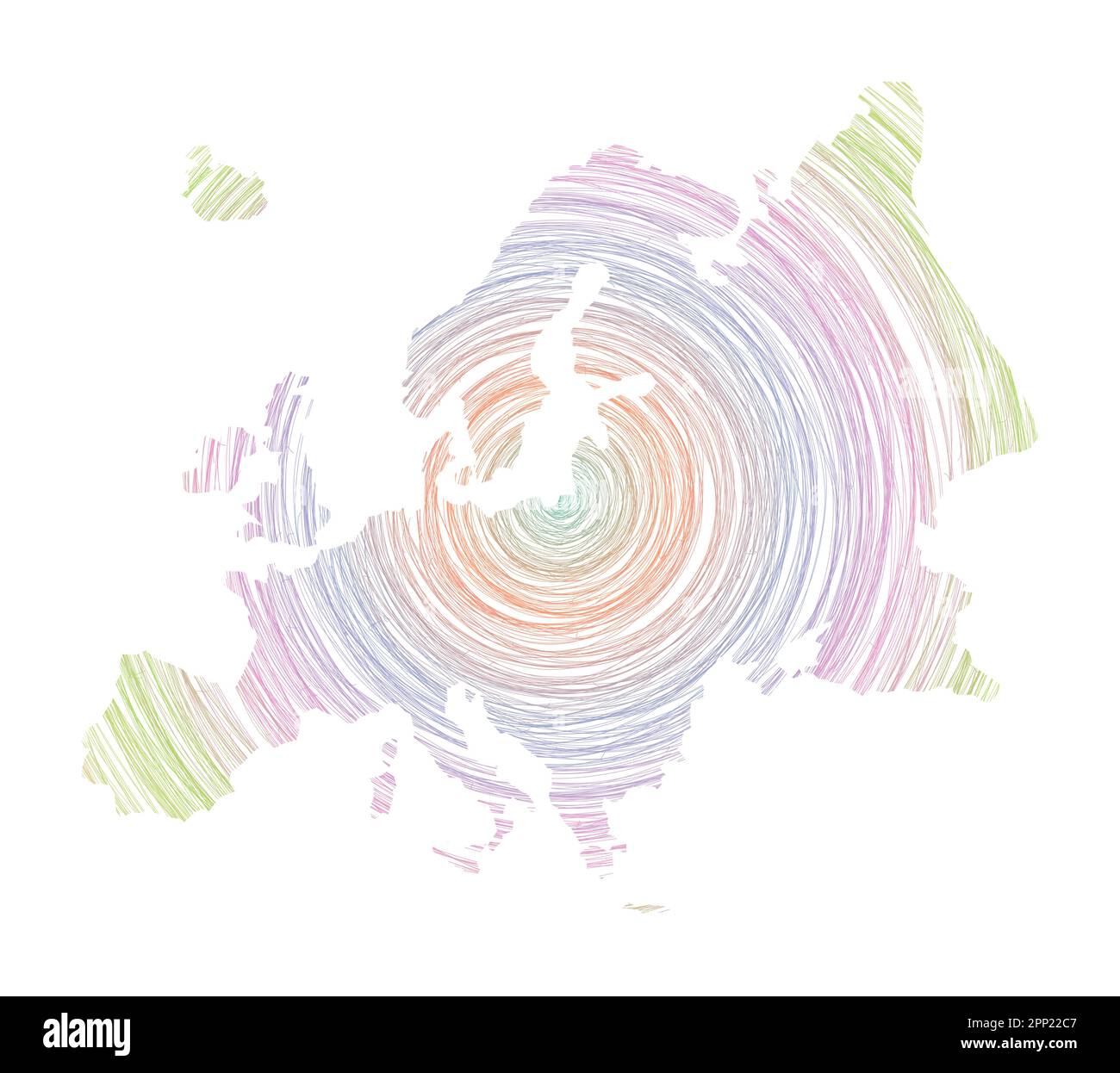 Europe map filled with concentric circles. Sketch style circles in the ...