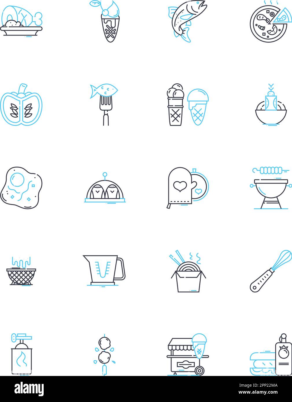 Domestic cooking linear icons set. Recipe, Stove, Oven, Cookware ...