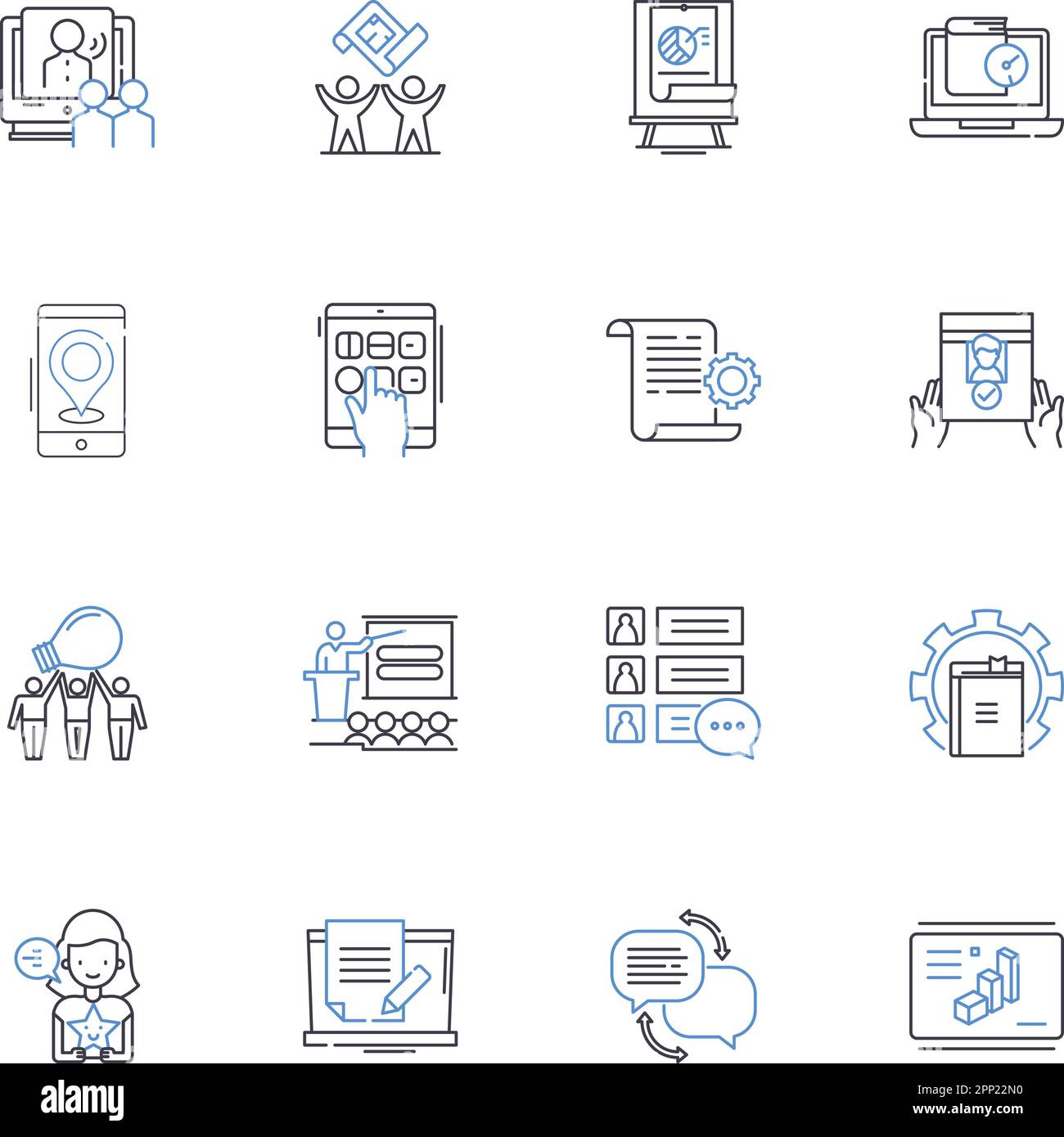 News broadcasting line icons collection. Journalism, Headlines, Reporters, Anchor, Breaking ...