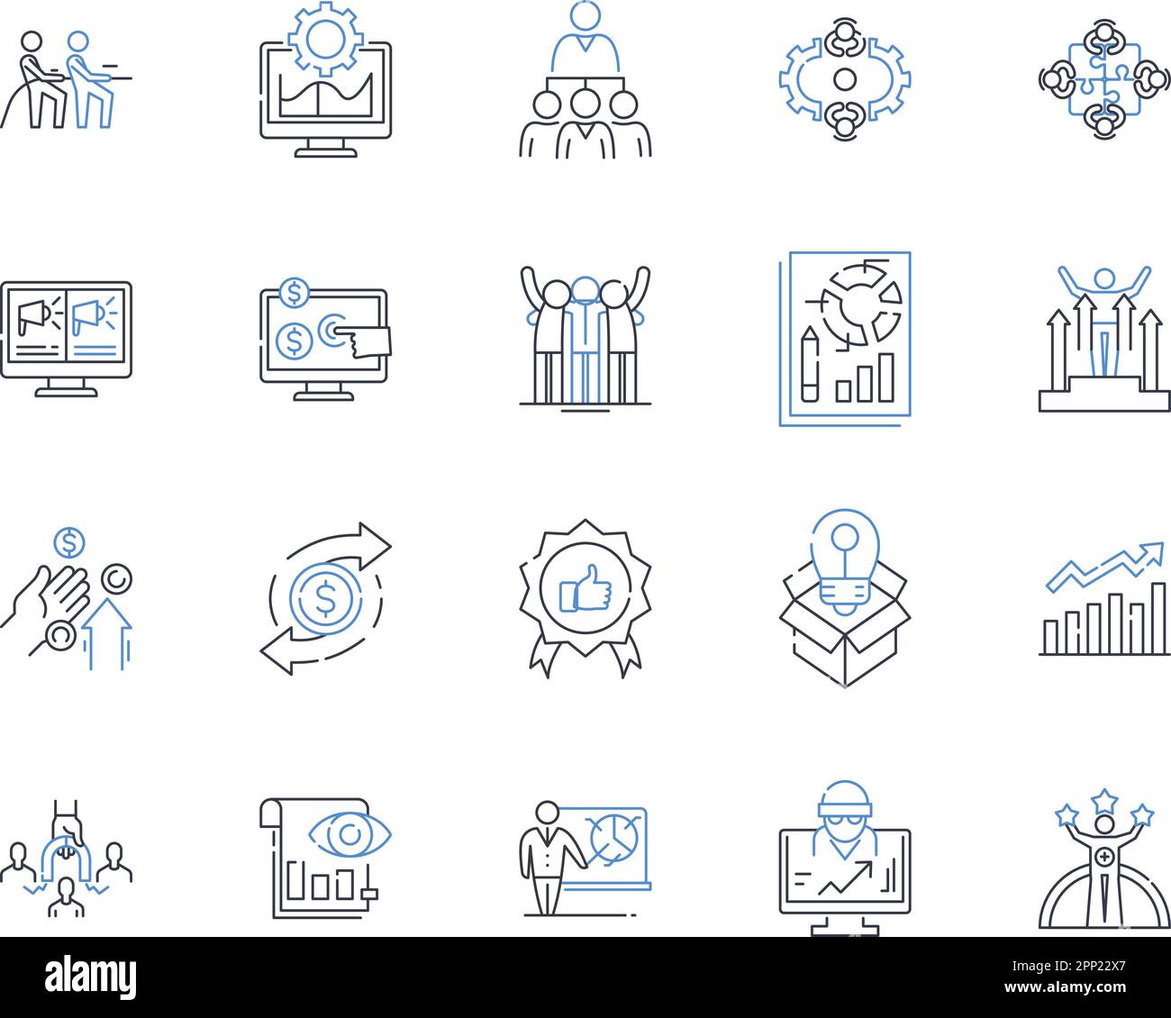 Engagement stats line icons collection. Interaction, Involvement, Reach ...