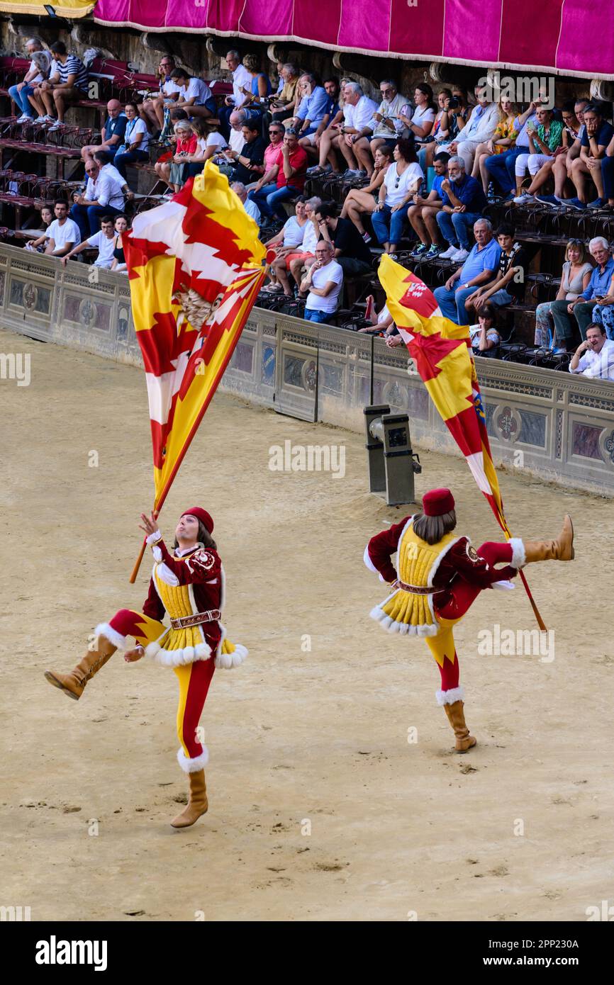 Siena, Italy - August 17 2022: Games of Flags with Flag Bearer Waving ...