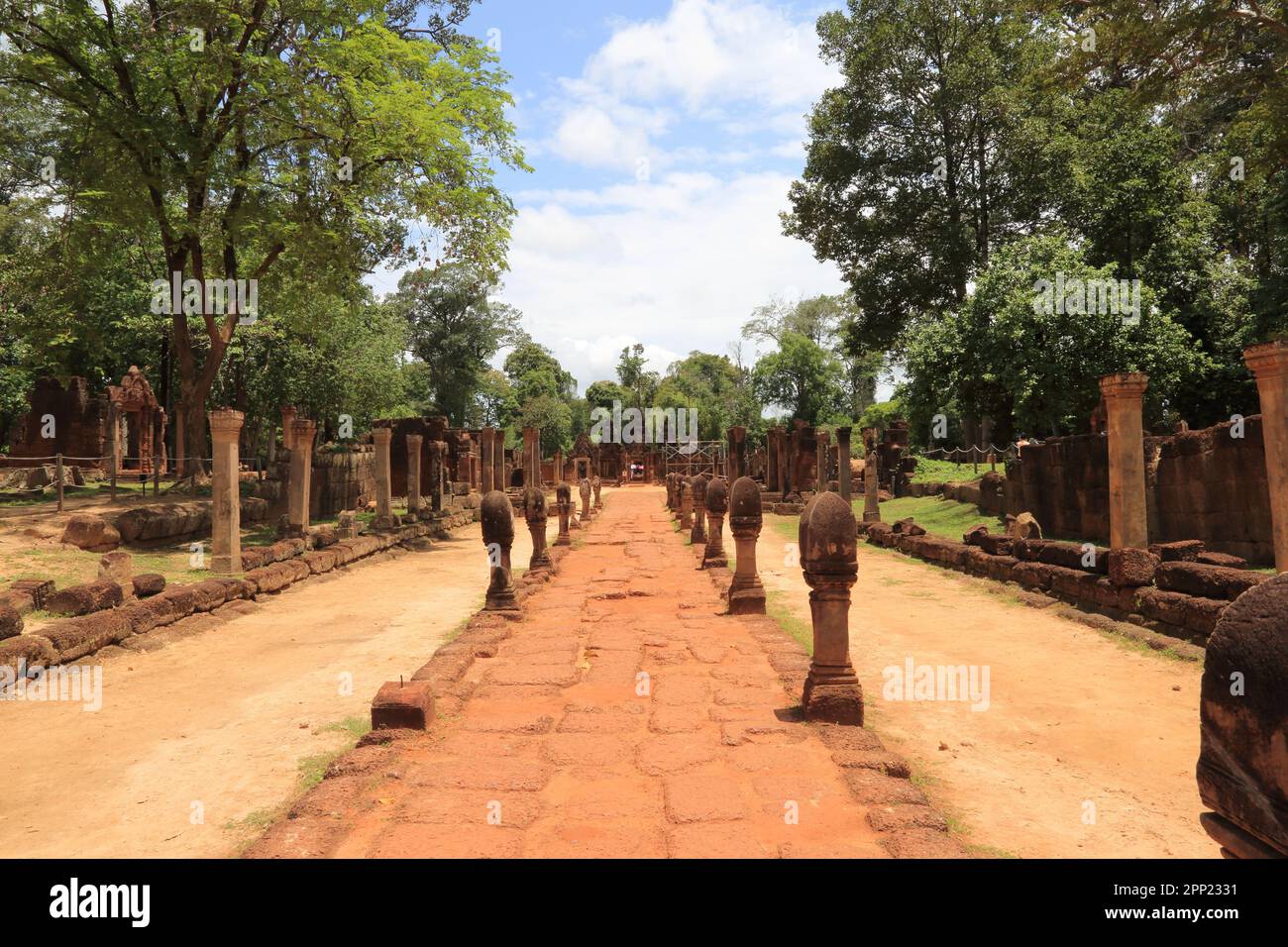 The ancient stone pillars of Angkor Wat temple complex in Cambodia are ...