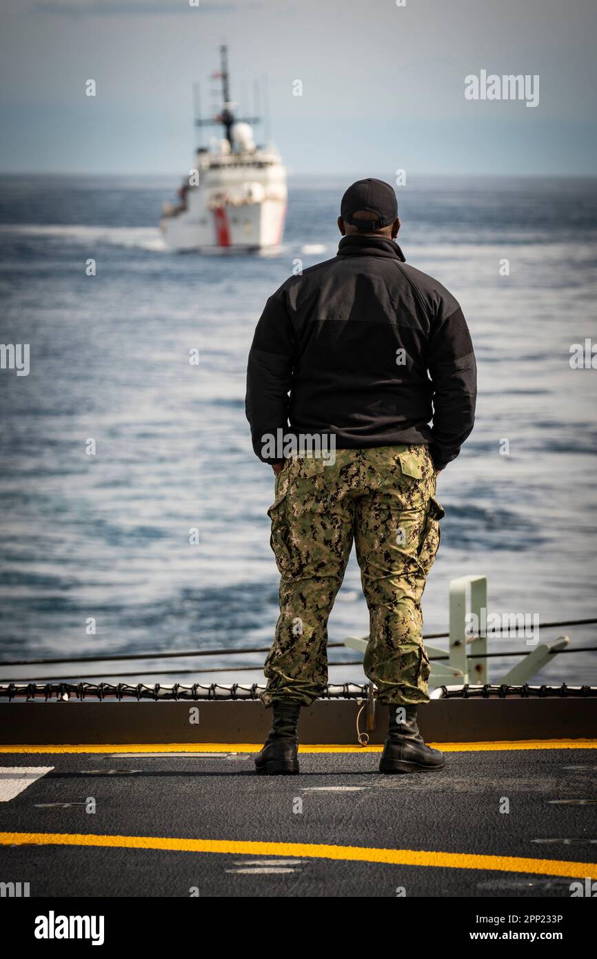 US Navy medic stands onboard HMCS Margaret Brooke during Operation ...