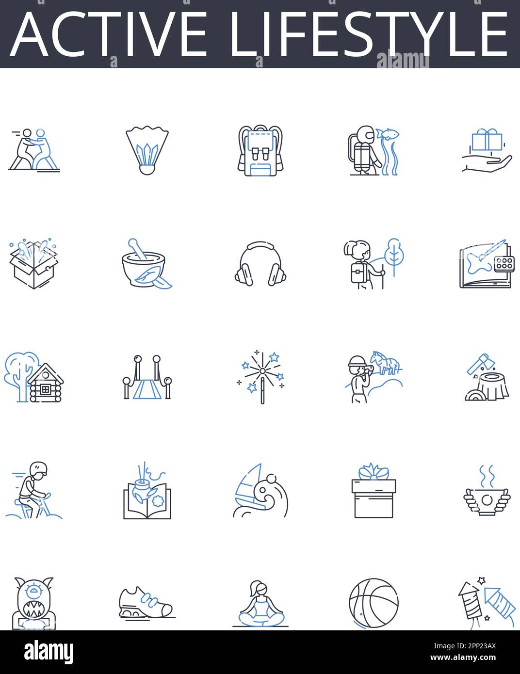 Active lifestyle outline icons collection. Vibrant health, Dynamic ...