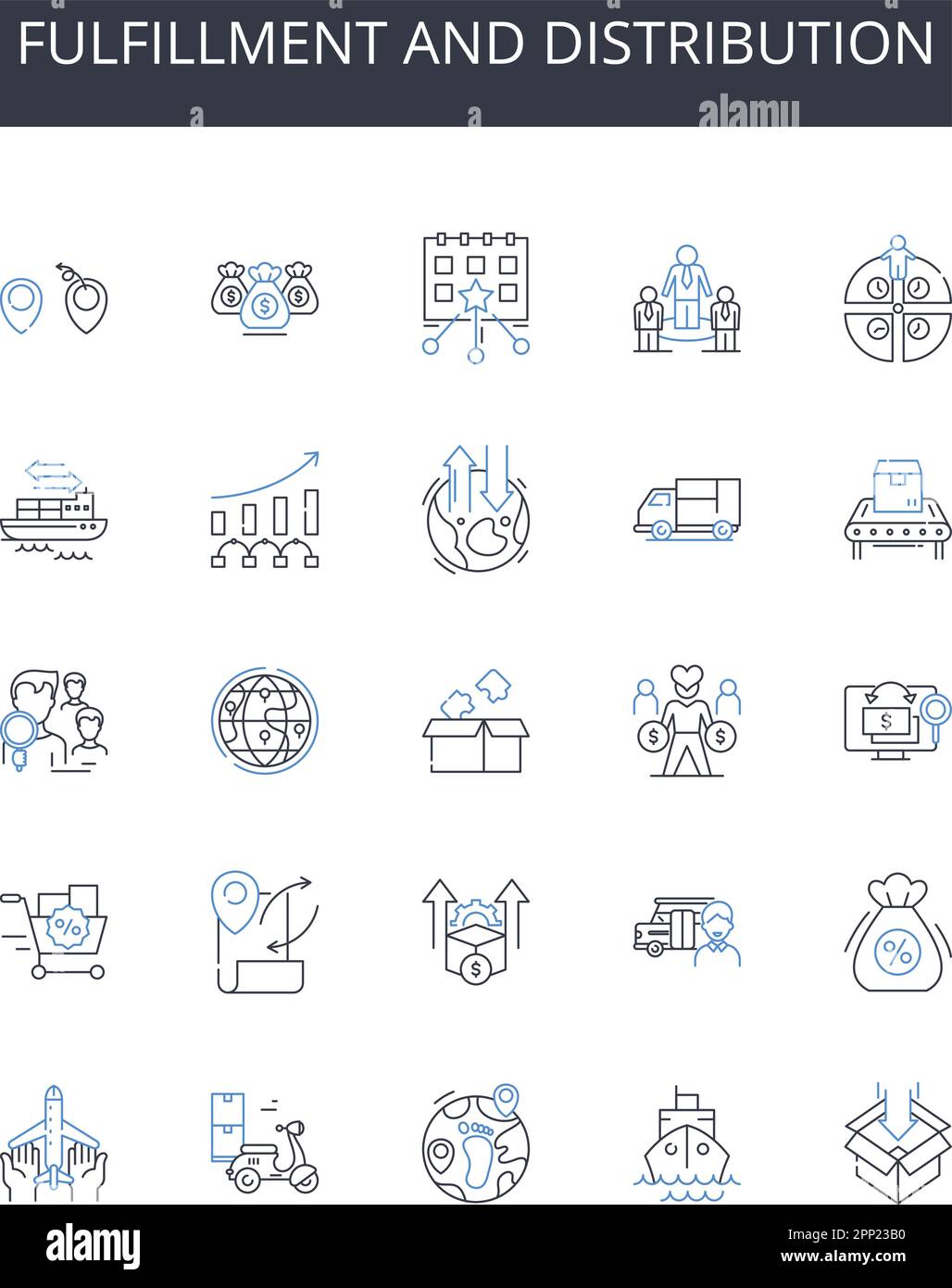 Fulfillment and Distribution line icons collection. Compassionate ...